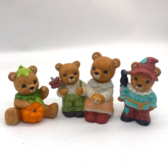 Homco | Holiday | Vintage Bears Porcelain Set Of 3 Fall Embellished ...